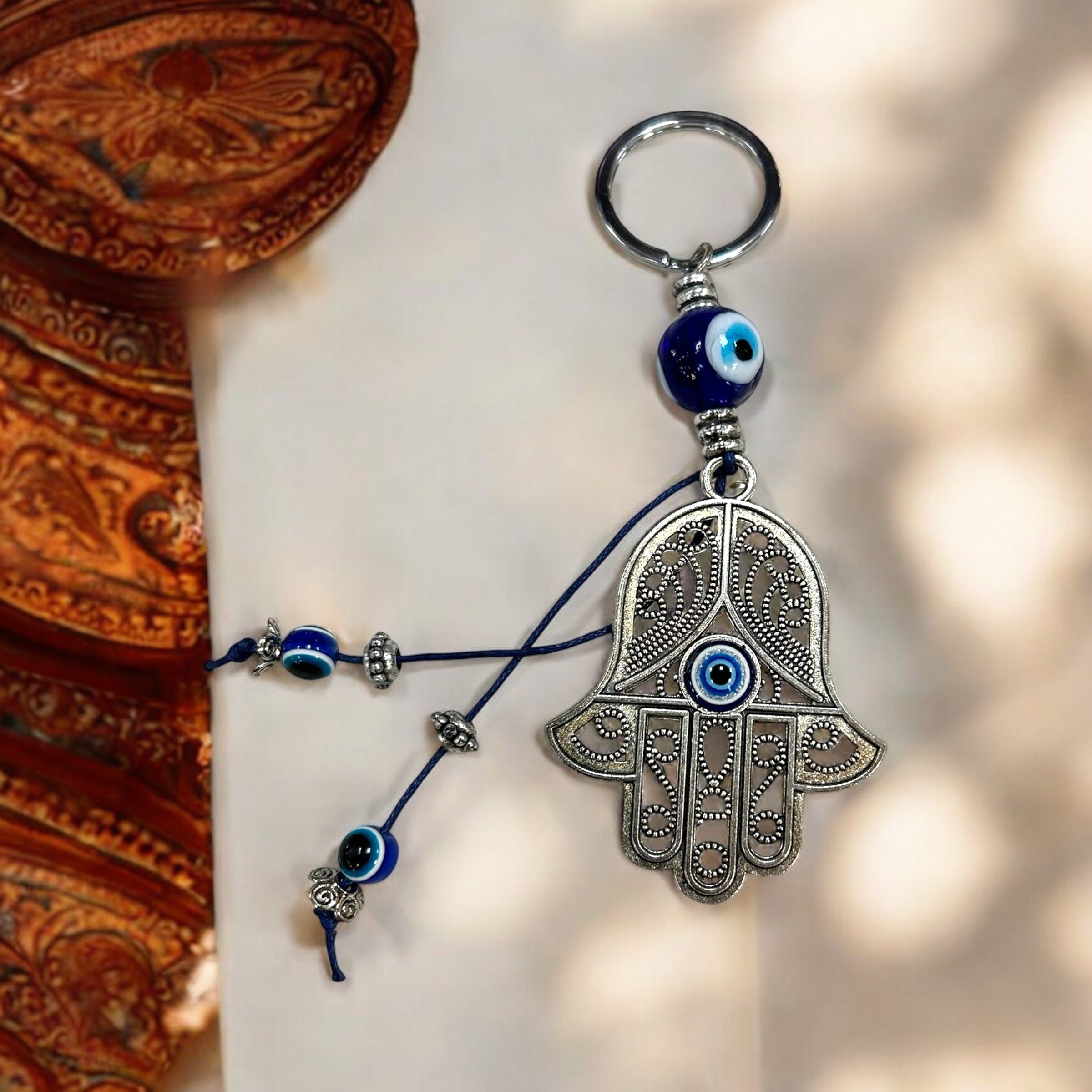 Hamsa Turkish Blue Eye Keychain with Tassels – Khan El Khalili Warehouse