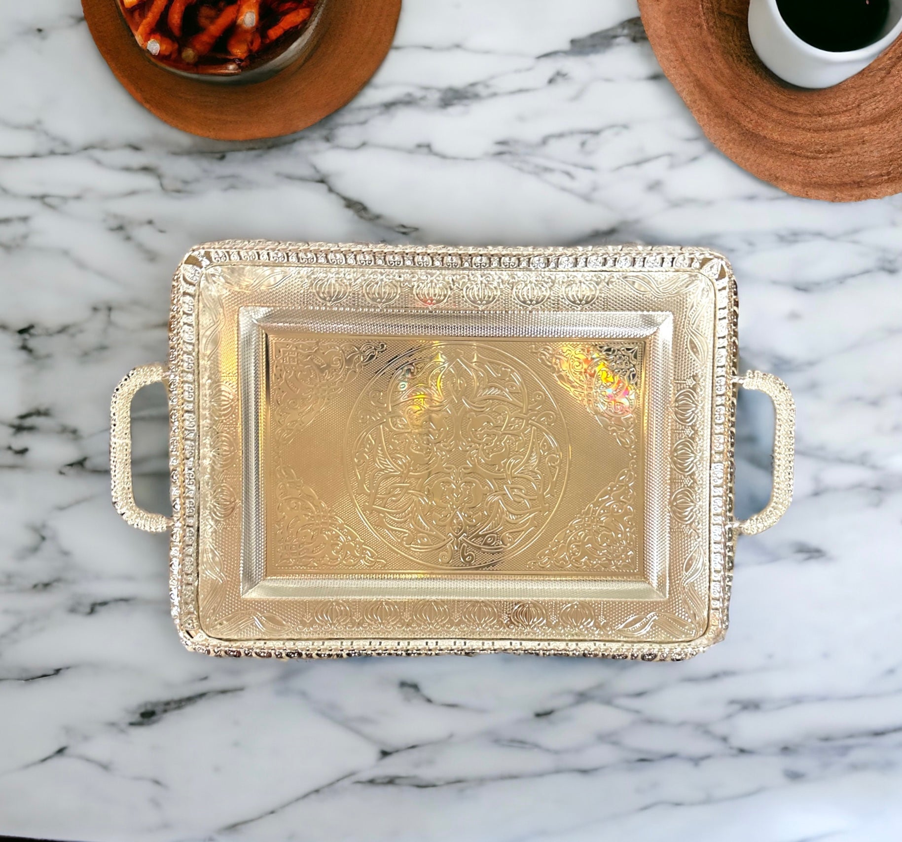 Silver Rectangular Stainless Steel Serving Tray – Khan El Khalili Warehouse