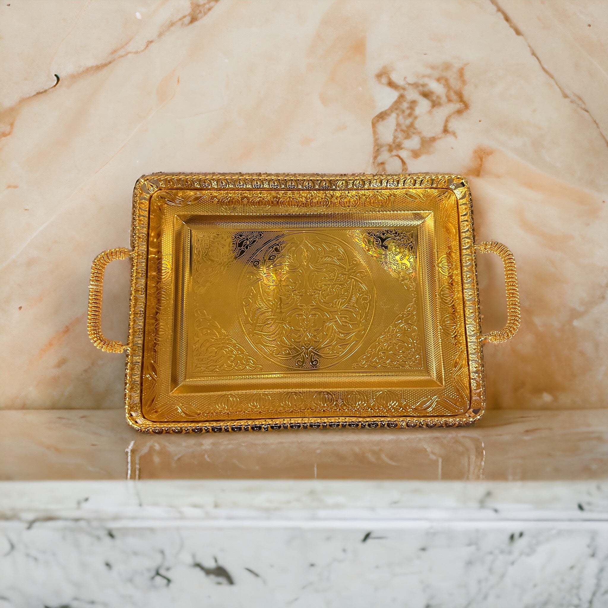 Gold Rectangular Arabian Style Serving Tray – Khan El Khalili Warehouse